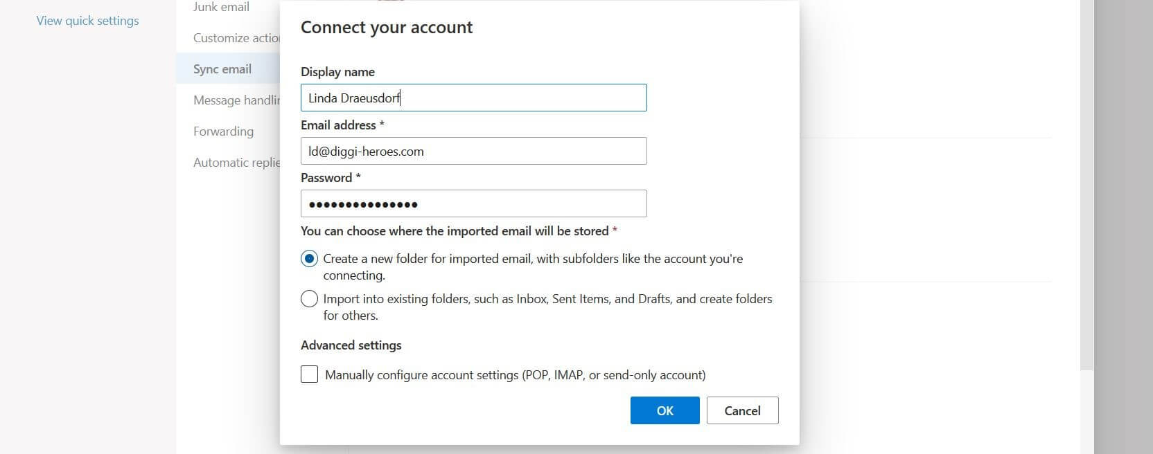 Outlook: Add account - IONOS CA