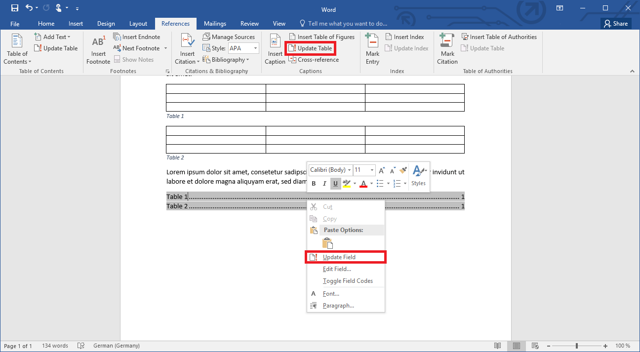 How To Insert A Table Of Figures In Word In A Few Simple Steps IONOS
