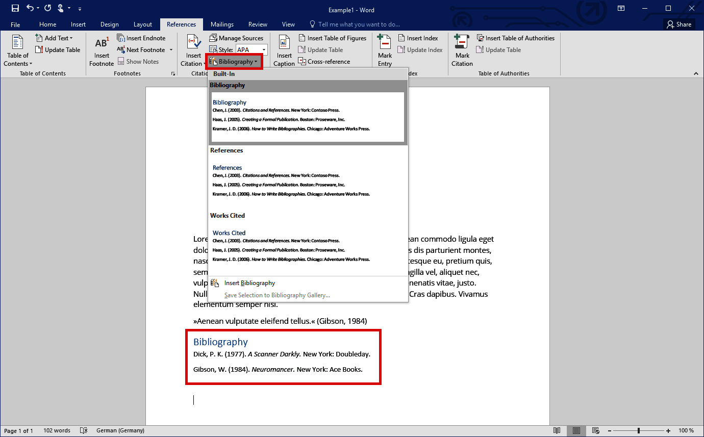 Word: Bibliography, citations, references | A how to guide - IONOS CA