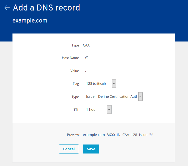 Add, Change, or Delete a CAA Record - IONOS Help